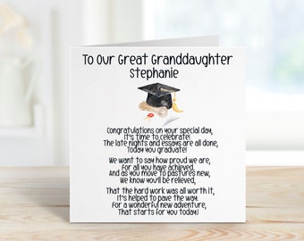 Personalised Great Granddaughter Poem Graduation Card With Cap & Scroll ...