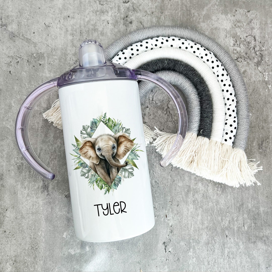 Personalised Elephant Safari Sippy Cup, Kids Sippy Cup, Double Handled ...