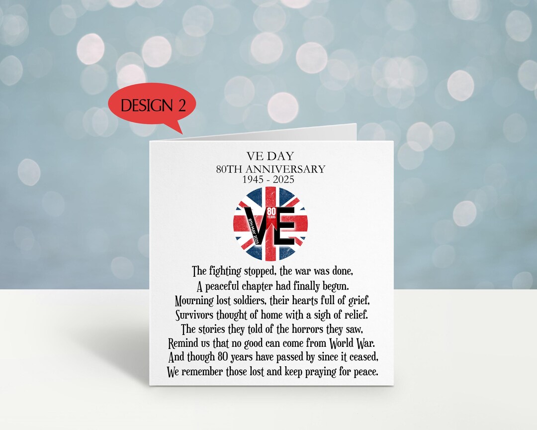 VE Day Card, VE Day 80 Card, VE Day Commemorative Keepsake Card, 80th ...