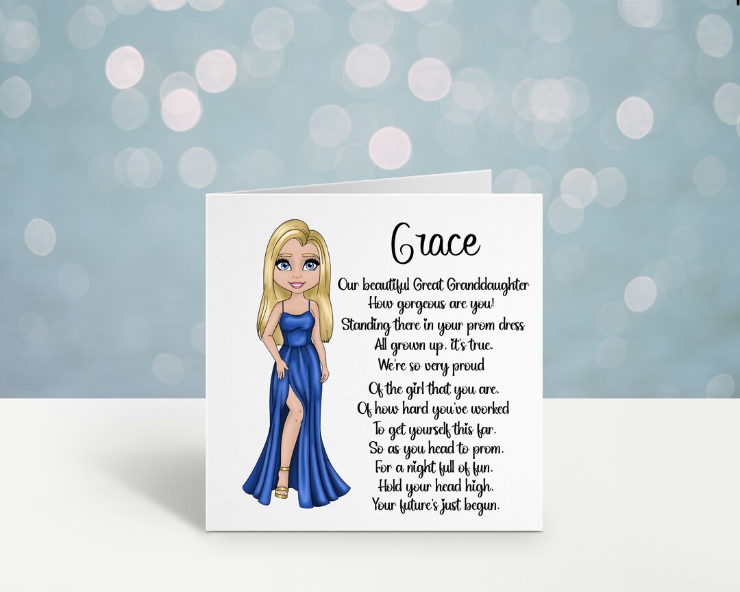 Prom Card, Prom Card for Great Granddaughter, Personalised Card for ...