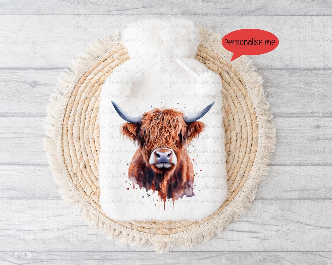 Highland Cow Hot Water Bottle Gift, Personalised Hot Water Bottle ...