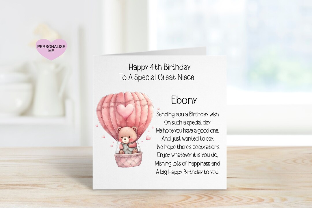 Great Niece 4th Birthday Card, Birthday Card for Great Niece ...