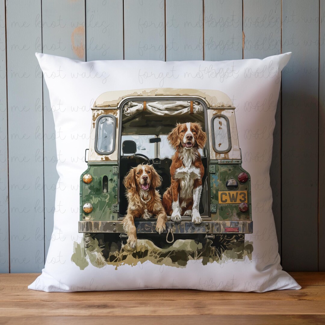 Personalised Spaniels Land Rover Cushion Gift, Border Collie, Cocker ...