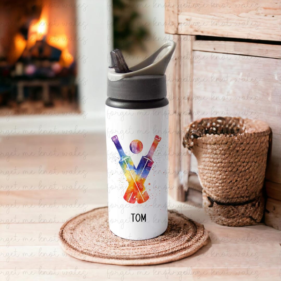 Personalized Cricket Water Bottle, Abstract Colorful Design, Cricket ...