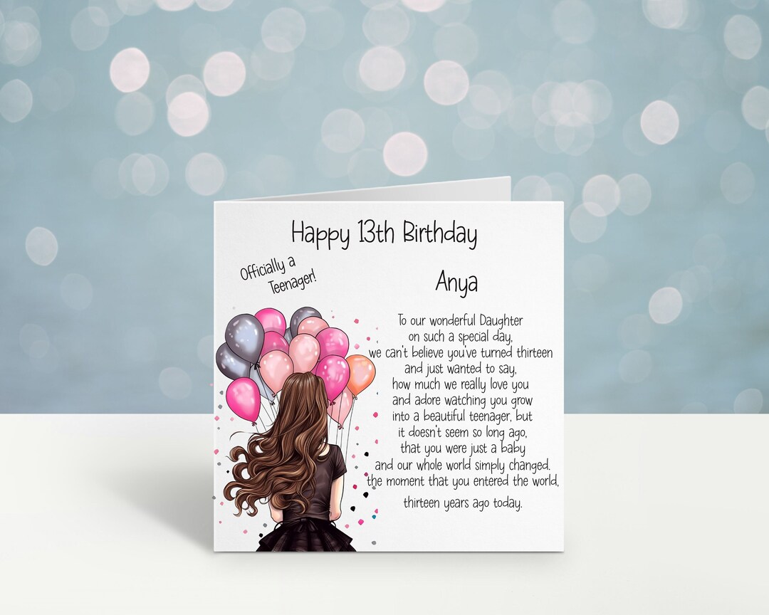 13th Birthday Card, Personalised 13th Birthday Card for Daughter ...