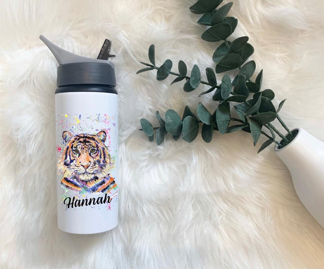 Tiger Water Bottle, Personalised Water Bottle, Water Bottle With Straw ...