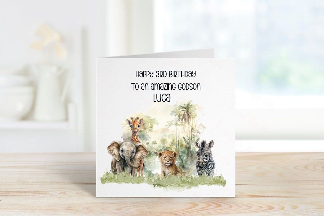 Personalised Great Godson Birthday Card, Safari Theme Birthday Card ...