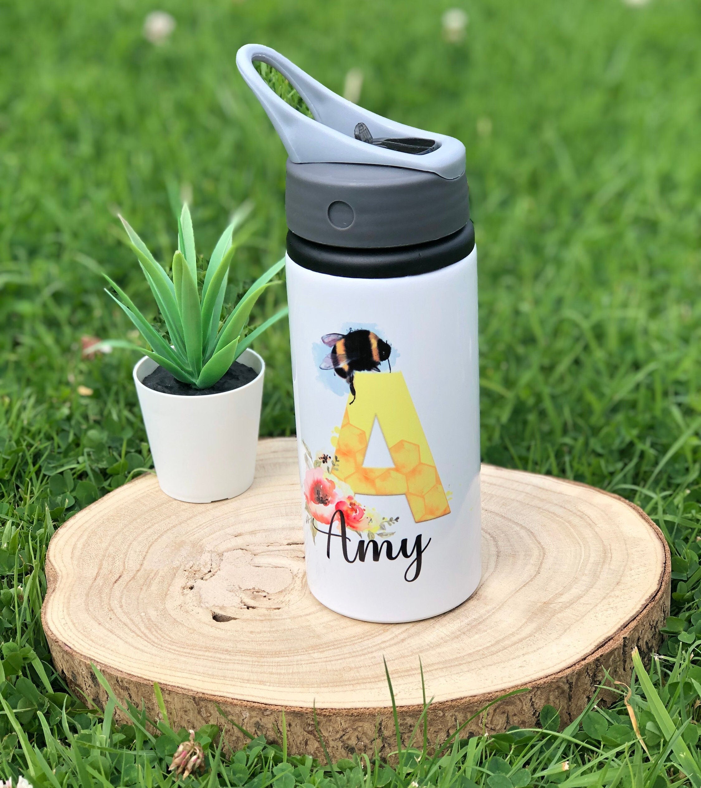 Personalised Drink Bottle Bee Initial Water Bottle Drink | Etsy