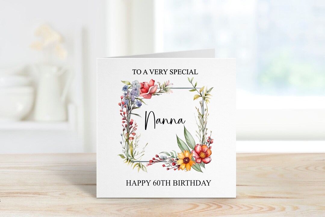 Personalised Nanna Birthday Card, Floral Frame Birthday Card for Her ...