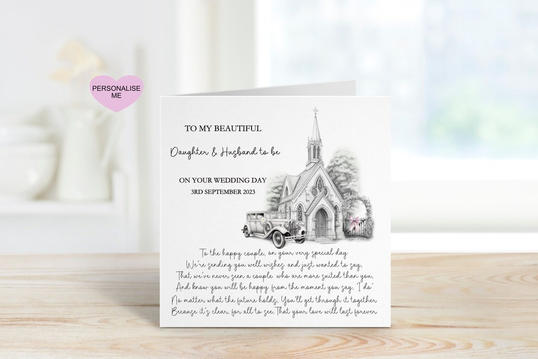 Daughter & Husband to Be Wedding Card, Personalised Wedding Card for ...