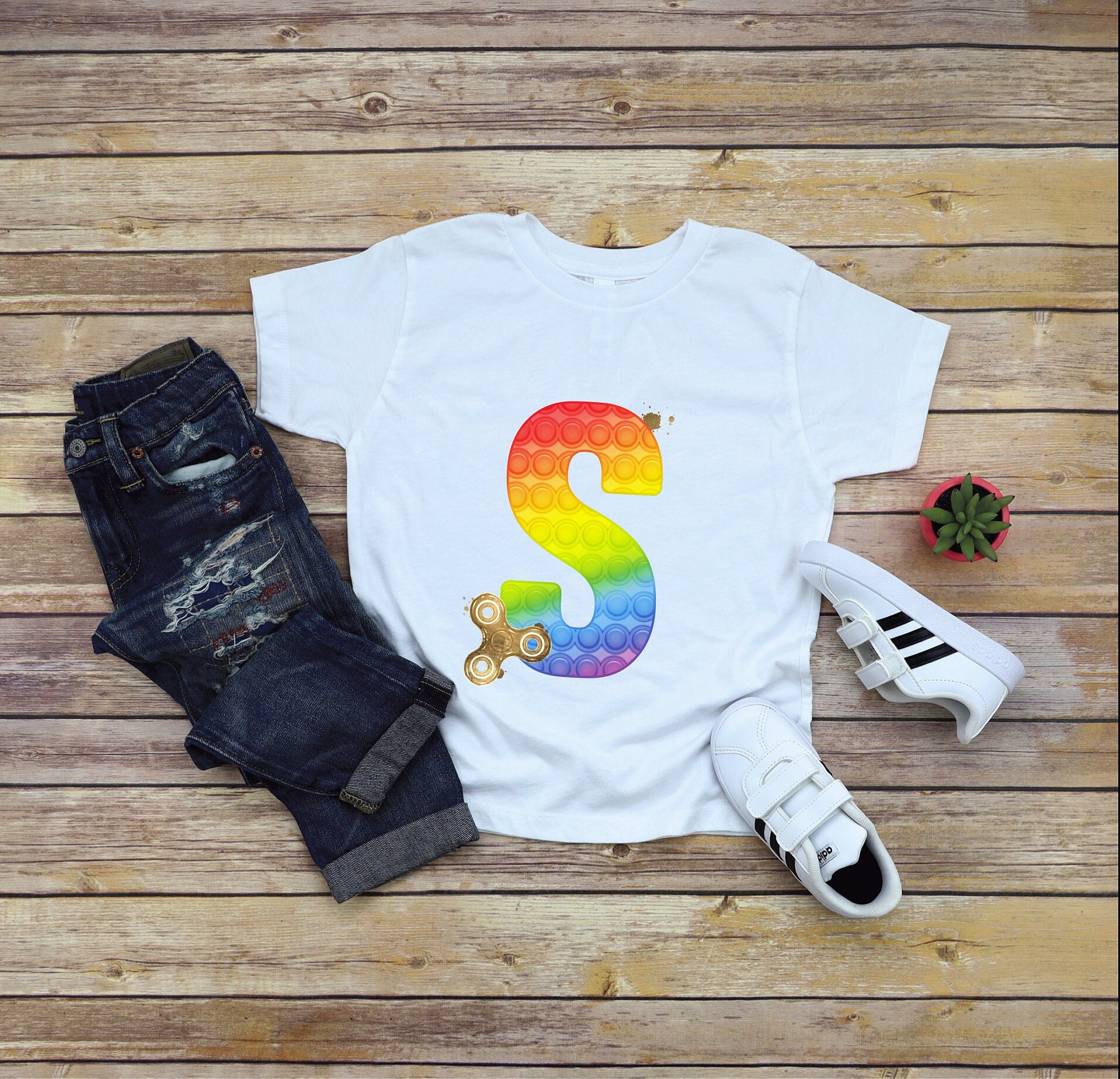 Pop It Fidget Initial Tshirt, Personalised Pop It Tee, Initial Tshirt ...