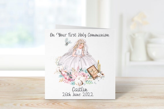 First Holy Communion Card Holy Communion Card for Girls Holy - Etsy