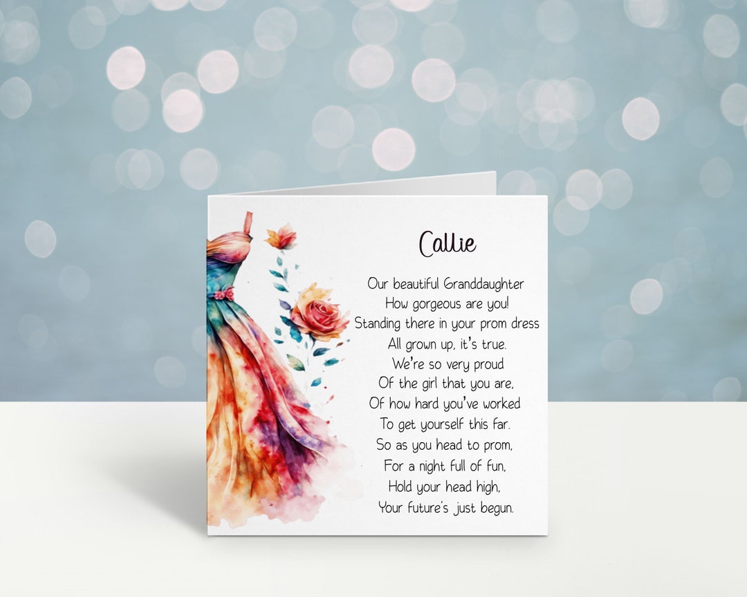 Granddaughter Prom Card, Personalised Card for Prom Night, Celebration ...