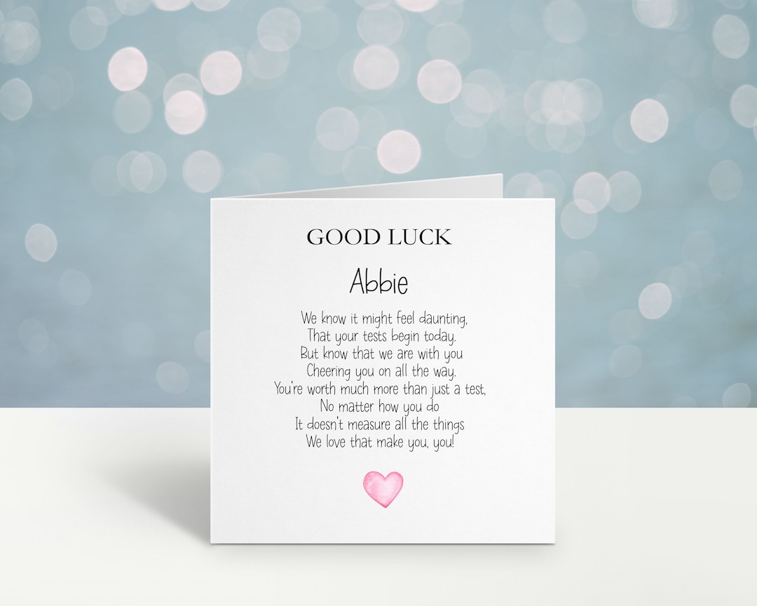 Personalised Good Luck in Your Tests Card, Good Luck in Your Exams ...