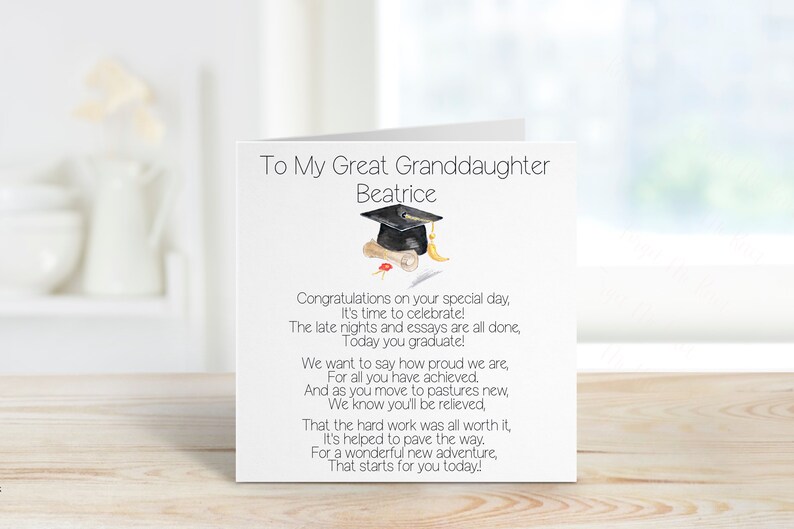 Great Granddaughter Graduation Card, Personalised Graduation Card for ...