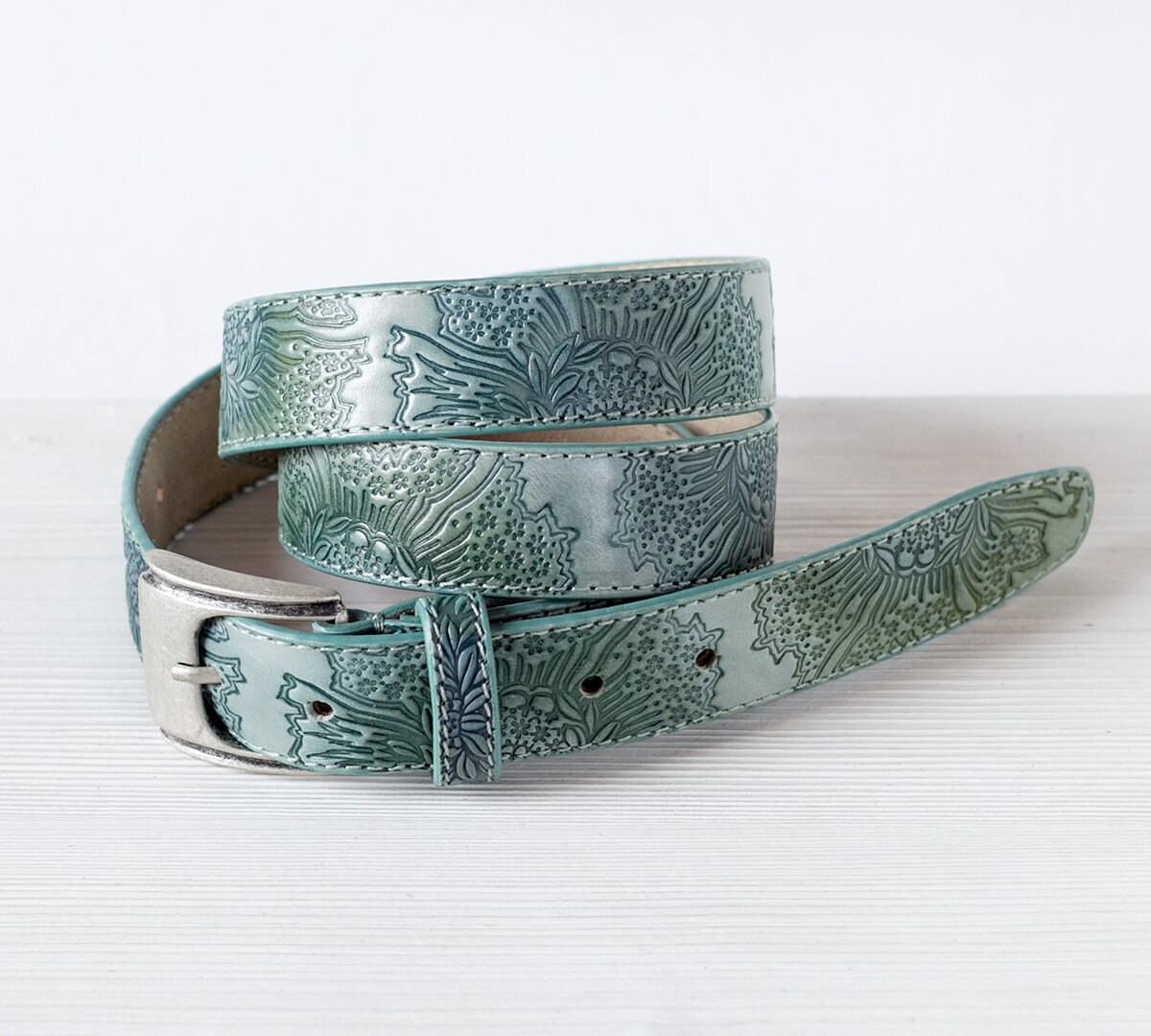 Mint Blue Green Leather Belt 1.2 inches wide Leather belt | Etsy