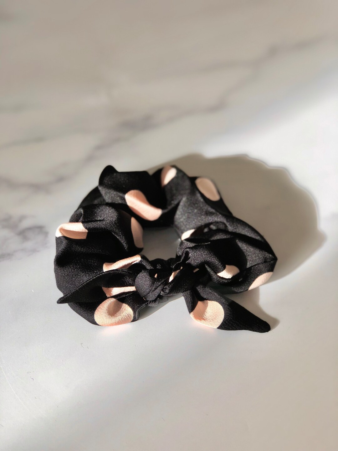 Dottie Soft Pink Polka Dot Black Scrunchie - Etsy