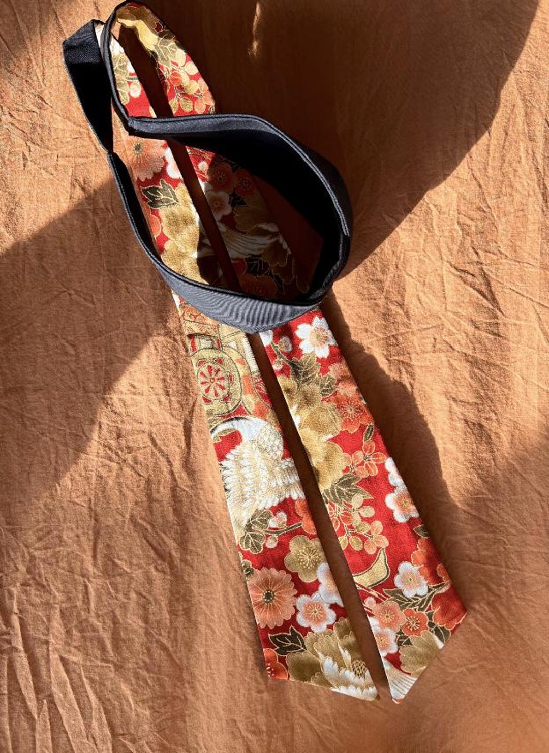 Tsuru Ume Red, Pink & Gold Crane Bird Plum Blossom Japanese Print Knot ...