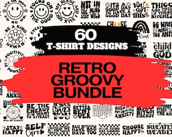 60 Retro Motivational Groovy Svg Png Bundle, Mental Healthy Svg ...