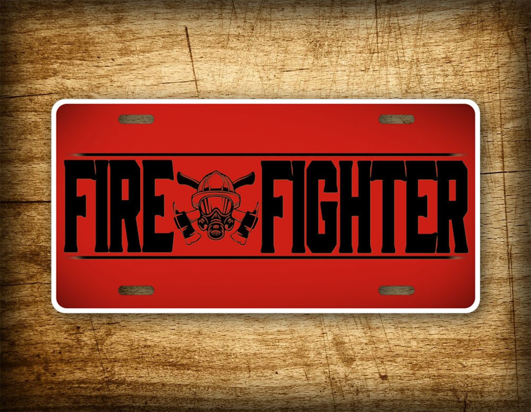 Firefighter Gift License Plate Fire Department Logo Cross Ax and Oxygen ...