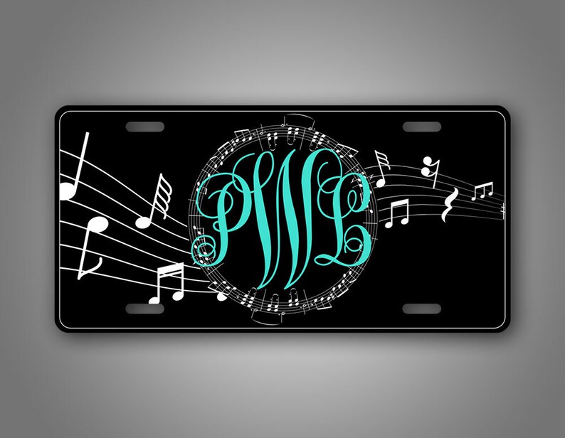 Music Notes Monogram License Plate Pink Turquoise or White | Etsy