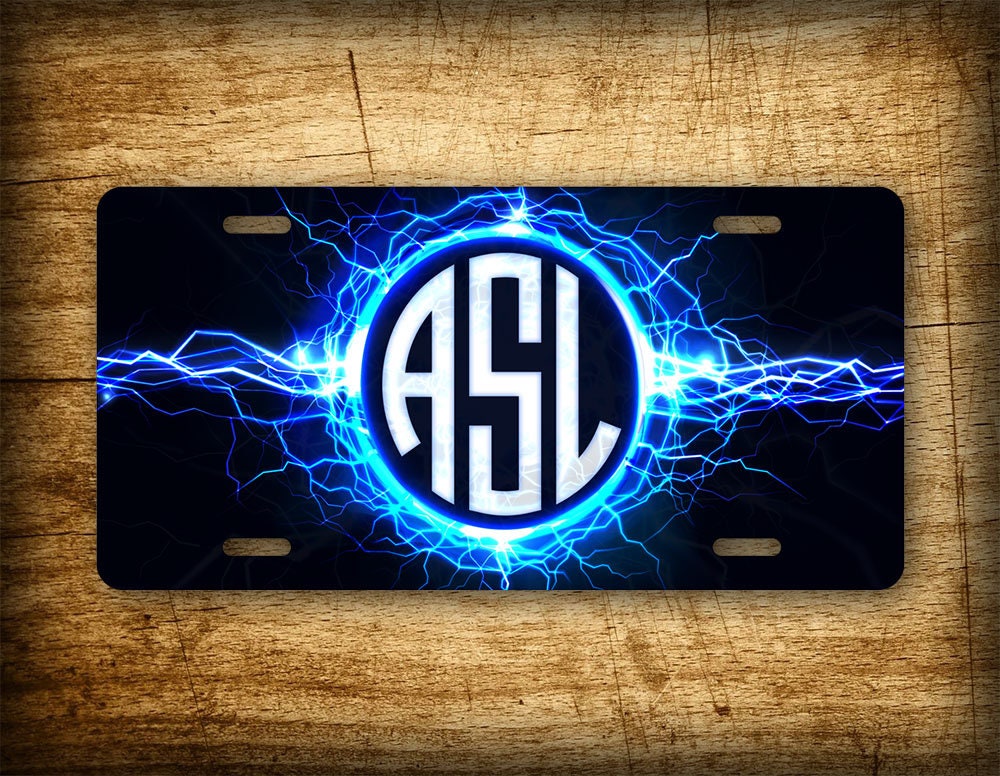 Lightning Monogram License Plate Custom Electric Monogrammed - Etsy