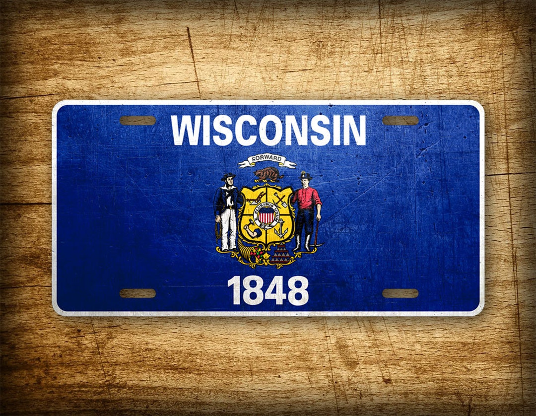 Wisconsin State Flag License Plate WI Official Flag Symbol Auto Tag ...