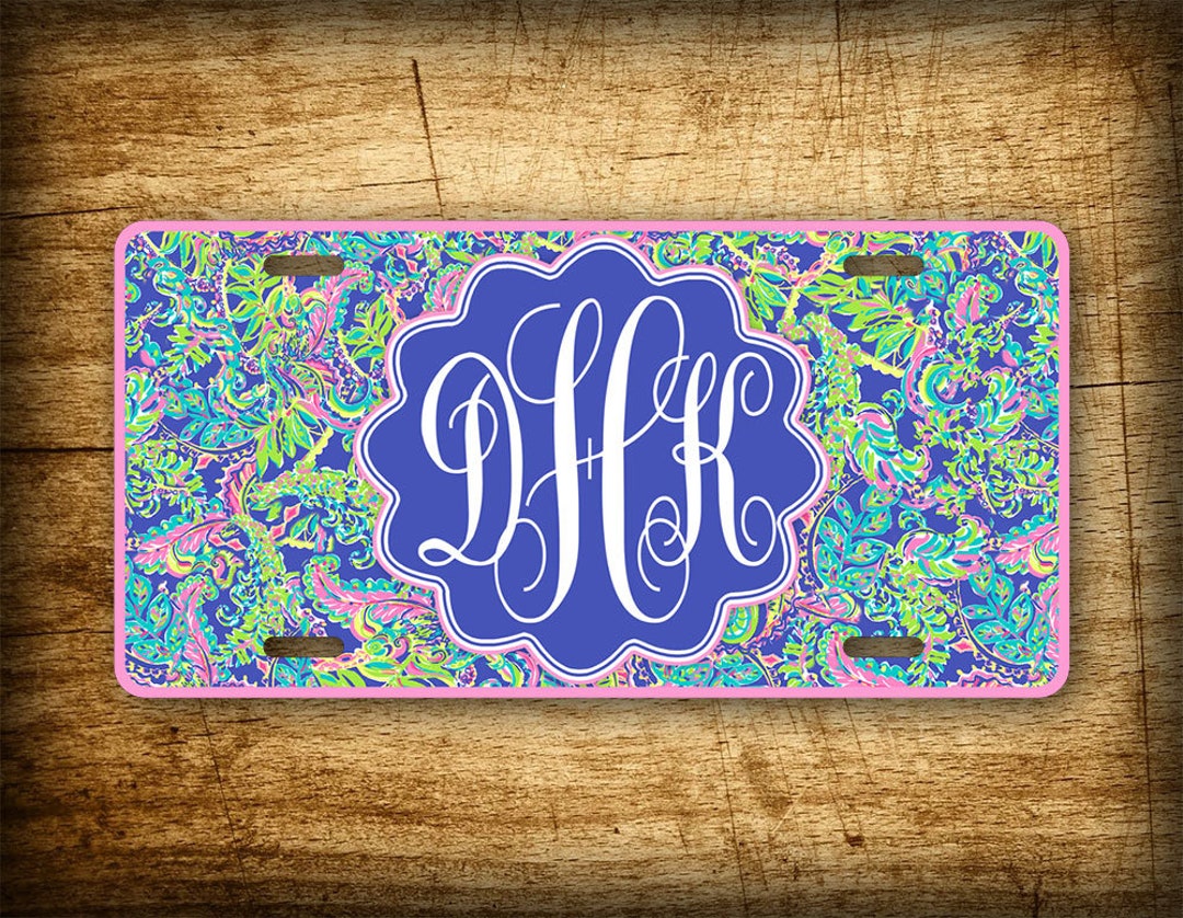 Lily Fern Stlye Purple and Pink Flower Monogram Front License Plate ...