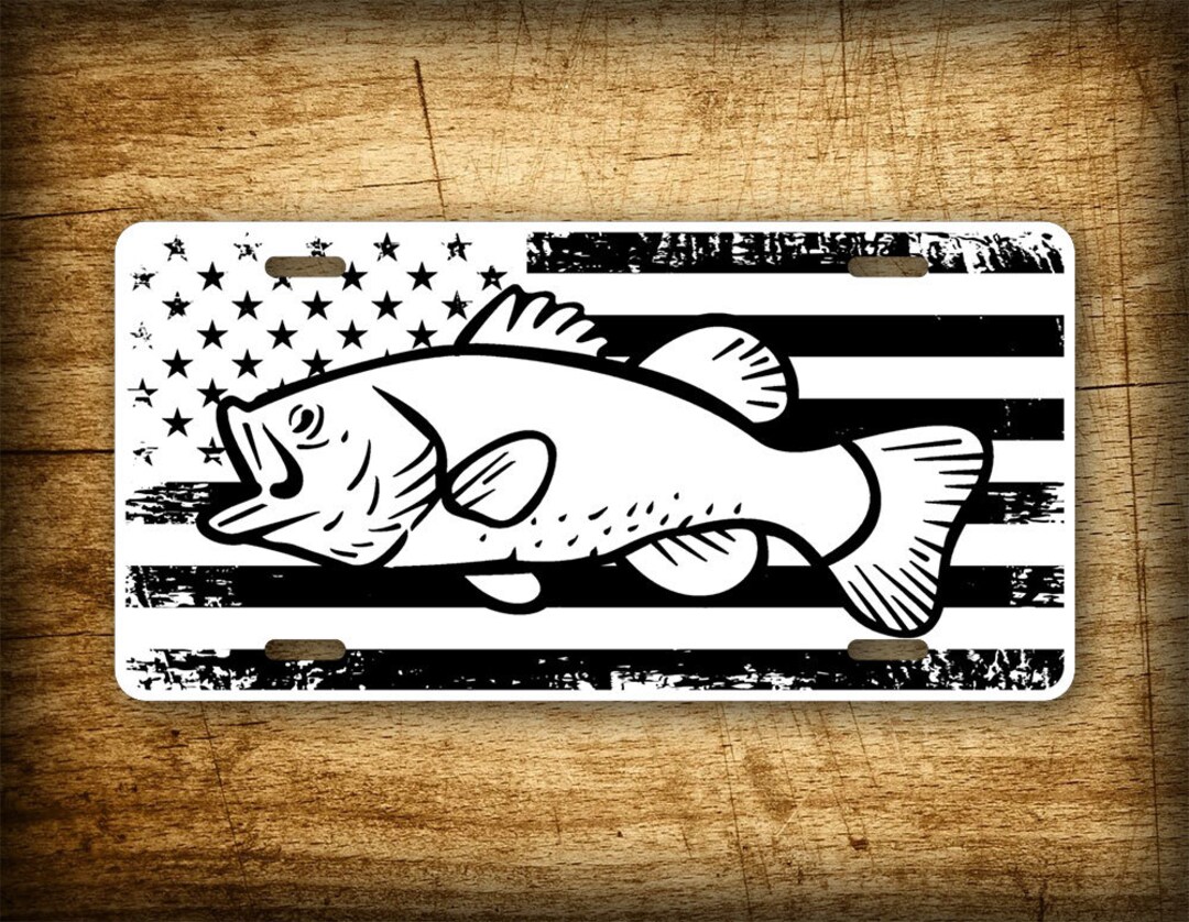 Largemouth Bass American Flag License Plate Aluminum Fisherman Novelty ...