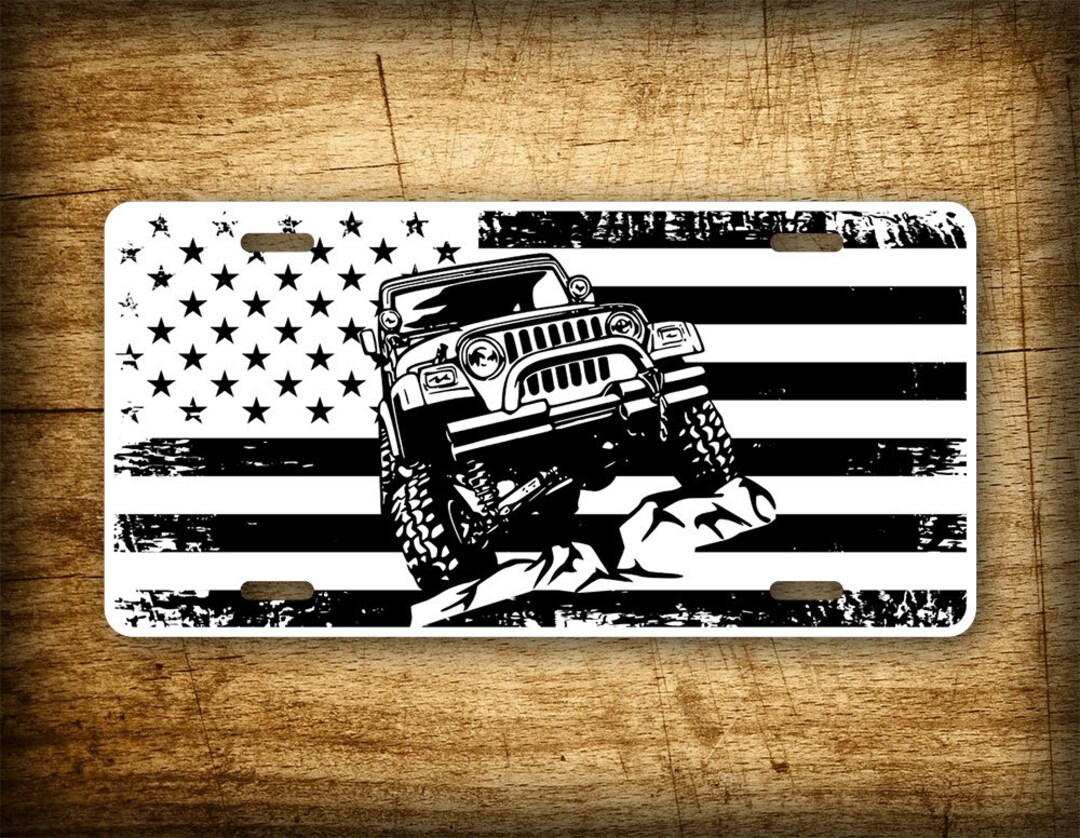 Black and White 4X4 off Road American Flag License Plate Rock Crawler ...