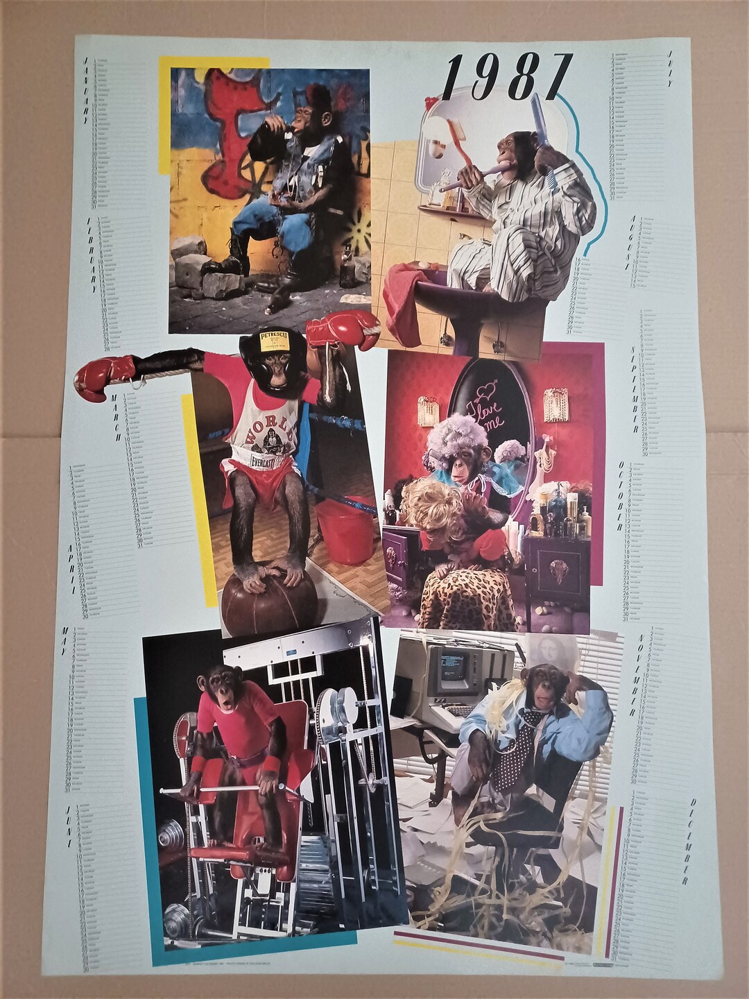 Monkey Calendar 1987 Original Vintage 1986 Poster - Etsy