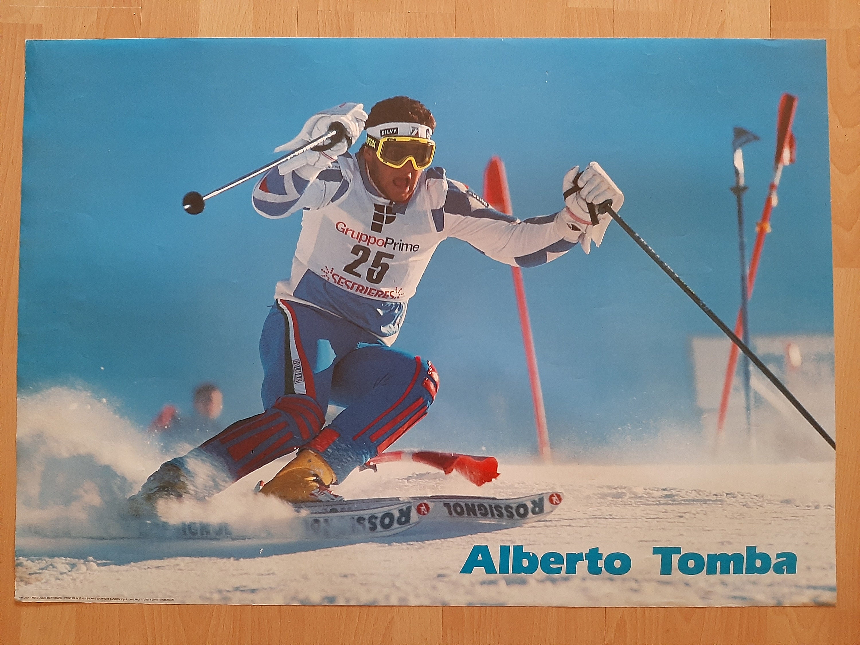 Póster vintage auténtico de Alberto Tomba de los años 90 - Etsy España