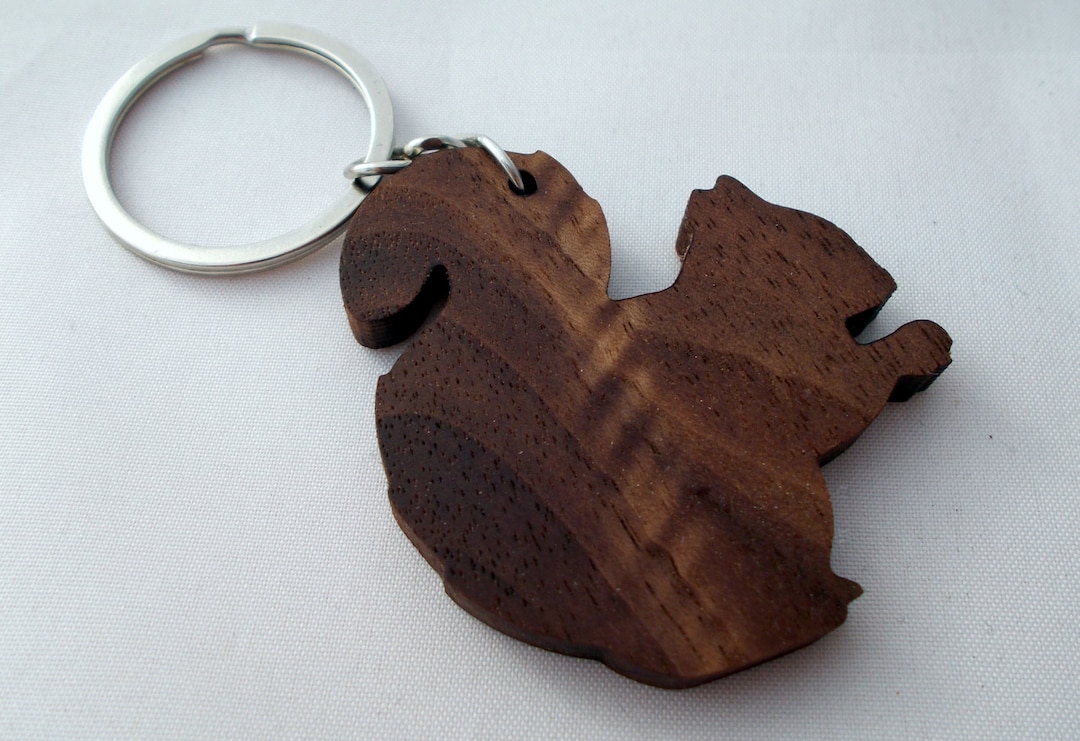 Wooden Squirrel Keychain, Walnut Wood, Animal Keychain, Environmental ...