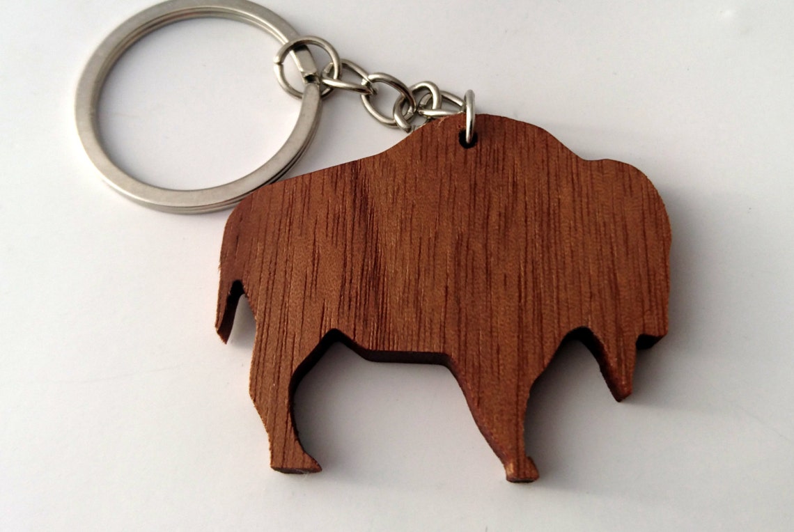 Wooden Buffalo Keychain Walnut Wood Animal Keychain - Etsy