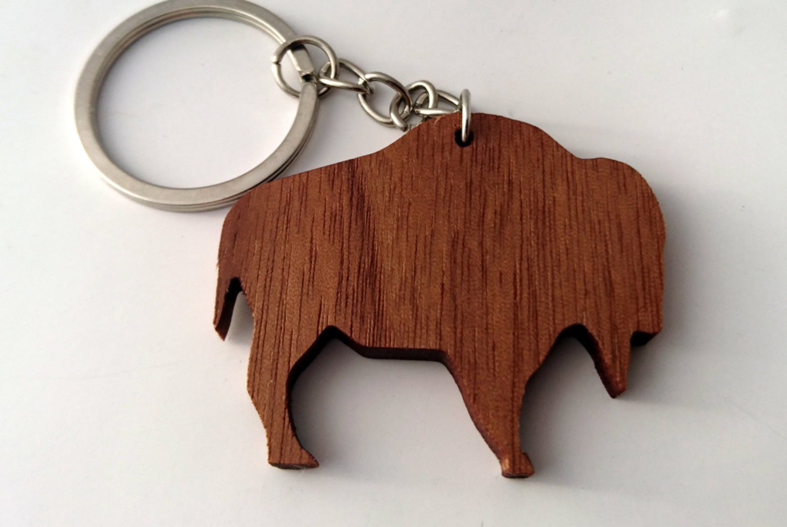 Wooden Buffalo Keychain Walnut Wood Animal Keychain - Etsy