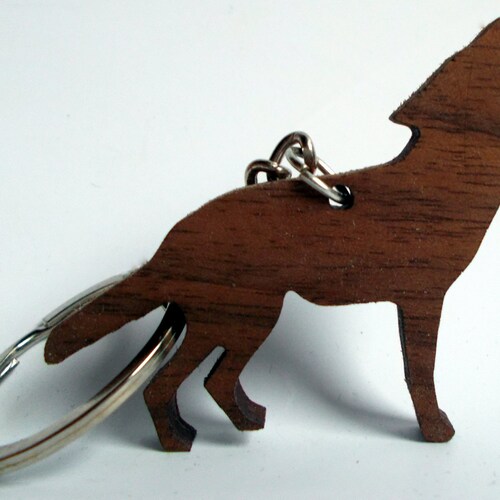 Wooden Wolf Keychain Walnut Wood Animal Keychain - Etsy