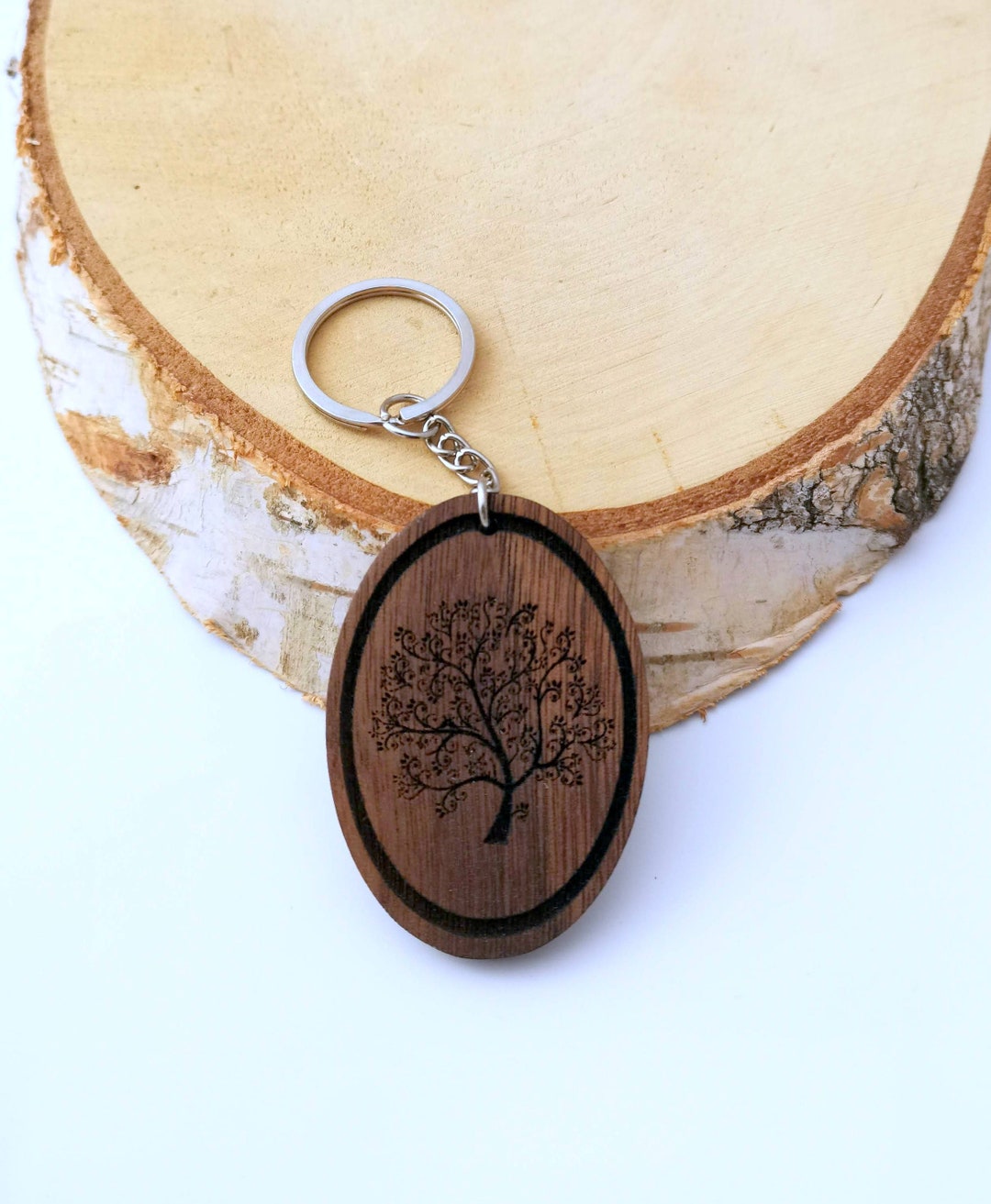 Wooden Tree Keychain, Walnut Wood, Nature Keychain, Environmental ...