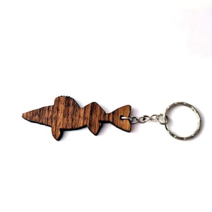 Walleye Fish Wooden Keychain, Walnut Wood, Animal Keychain, Fish ...