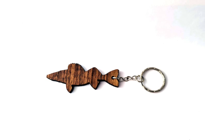 Walleye Fish Wooden Keychain Walnut Wood Animal Keychain - Etsy