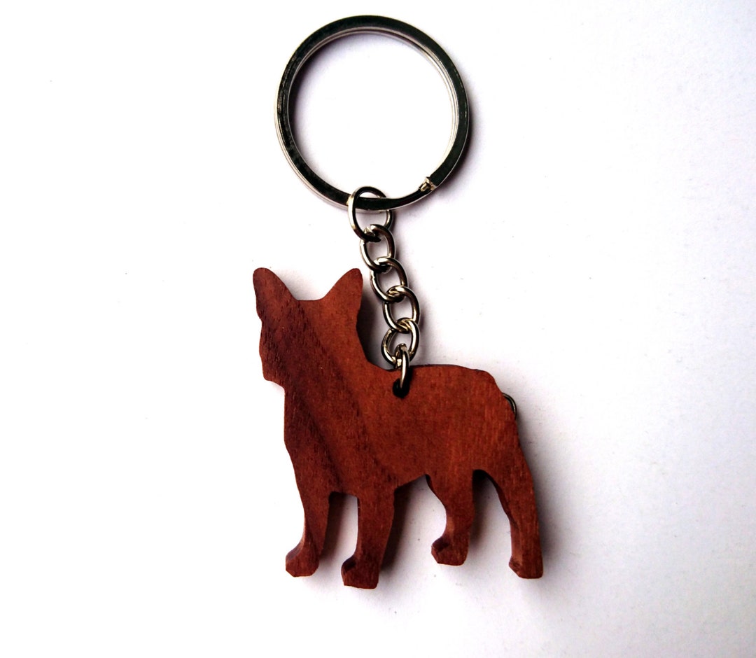 Wooden French Bulldog Keychain, Walnut Wood, Animal Keychain ...