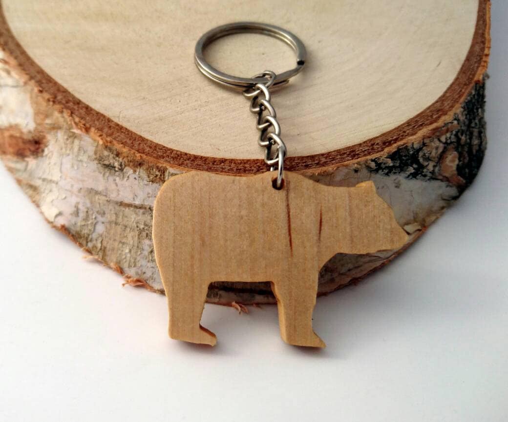 Wooden Polar Bear Keychain Walnut Wood Animal Keychain - Etsy