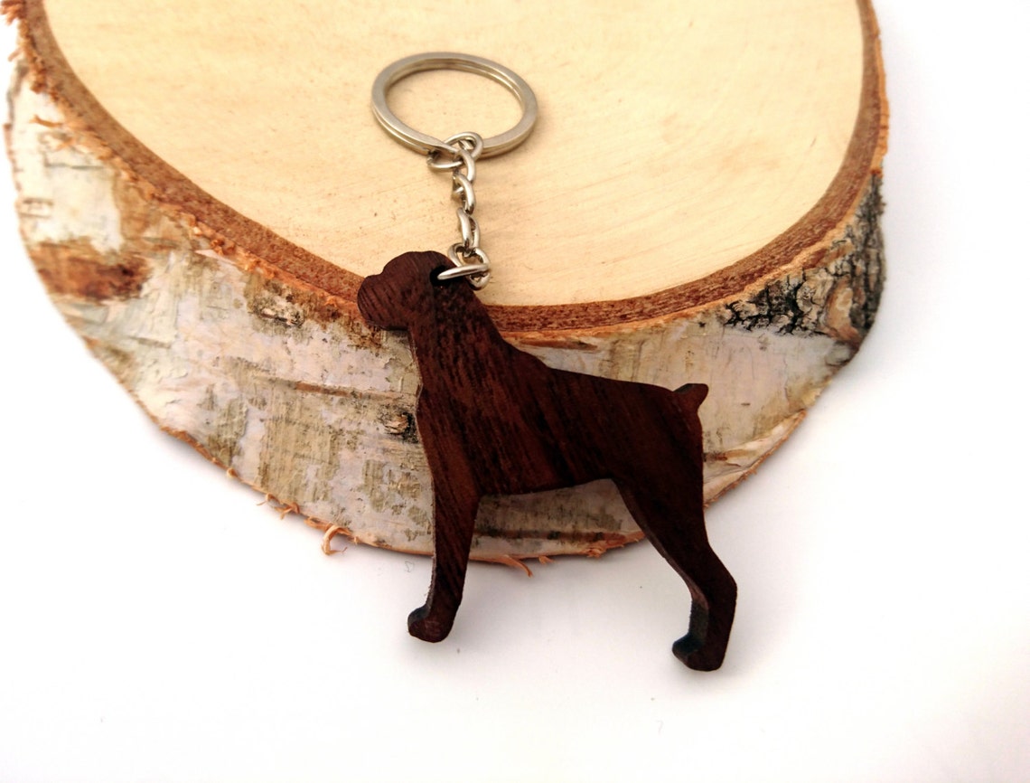 Wooden Boxer Dog Keychain, Boxer Animal Keychain, Dog Keychain, Walnut ...