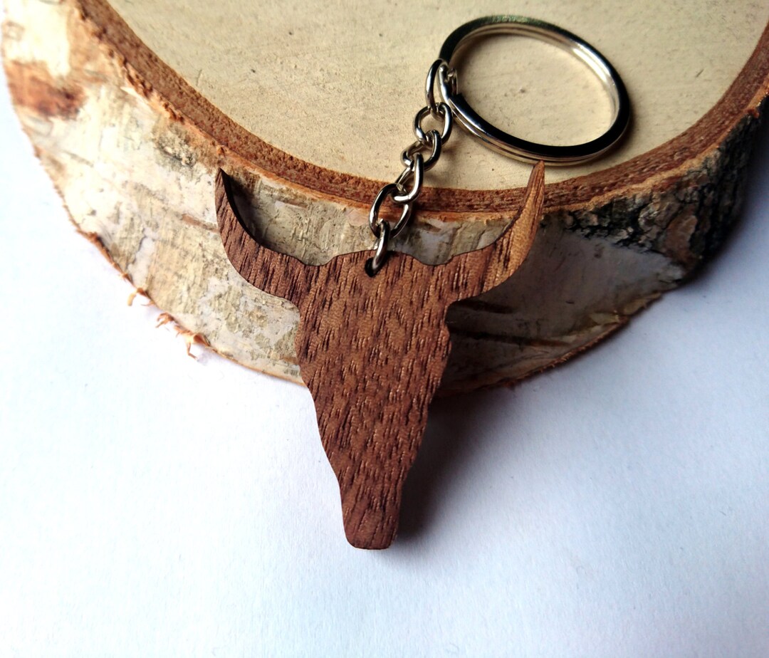Wooden Cow Skull Keychain, Walnut Wood, Animal Keychain, Environmental ...