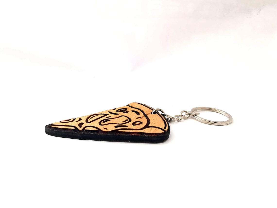 Pizza Slice Wooden Keychain Beech Wood Food Keychain - Etsy
