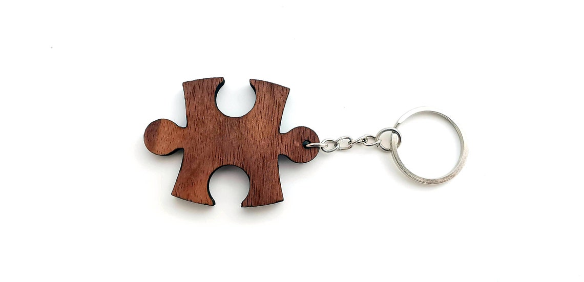 Puzzle Wooden Keychain, Walnut Wood, Puzzle Piece Keychain ...