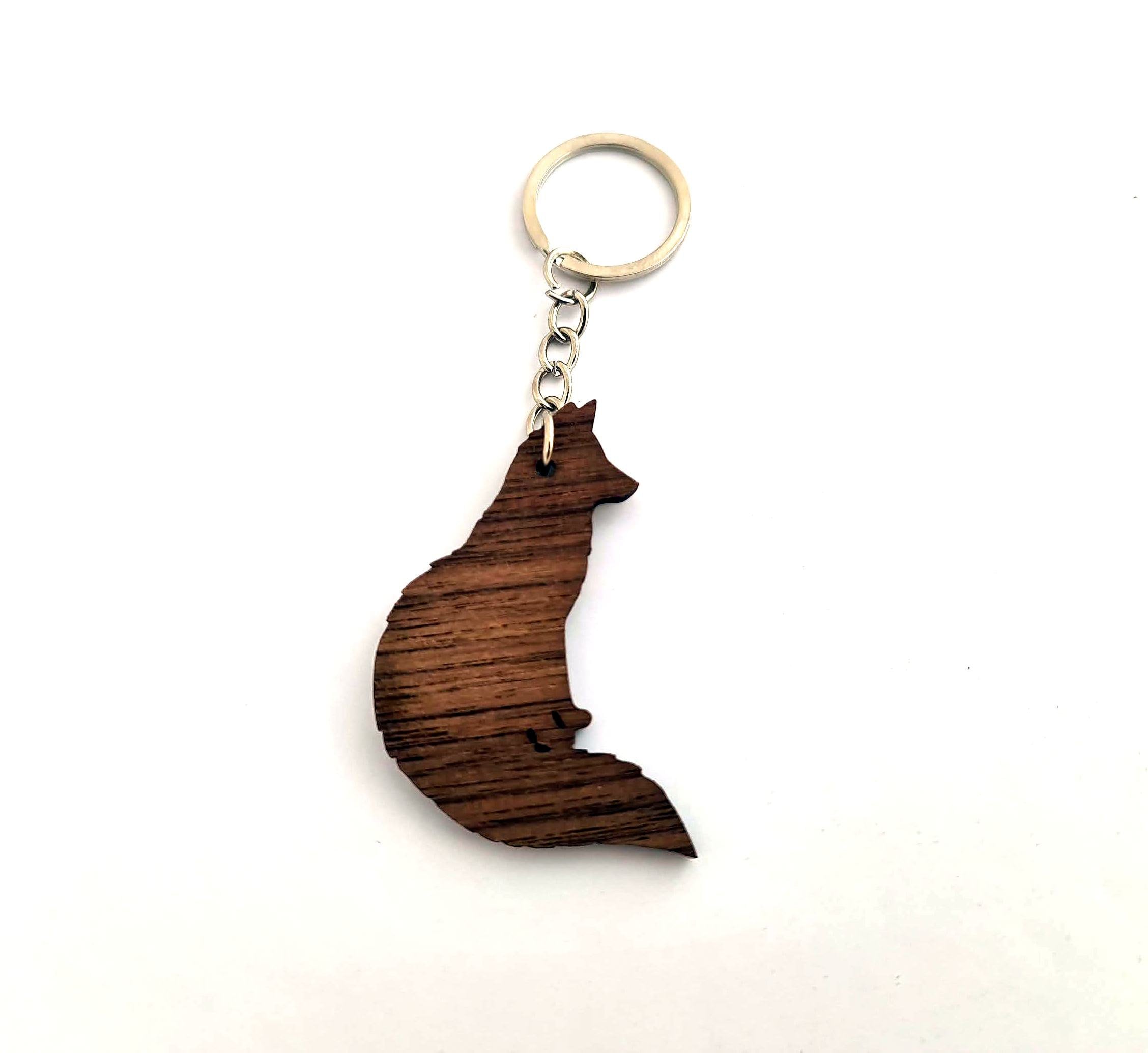 Wooden Fox Keychain, Walnut Wood, Animal Keychain, Environmental ...