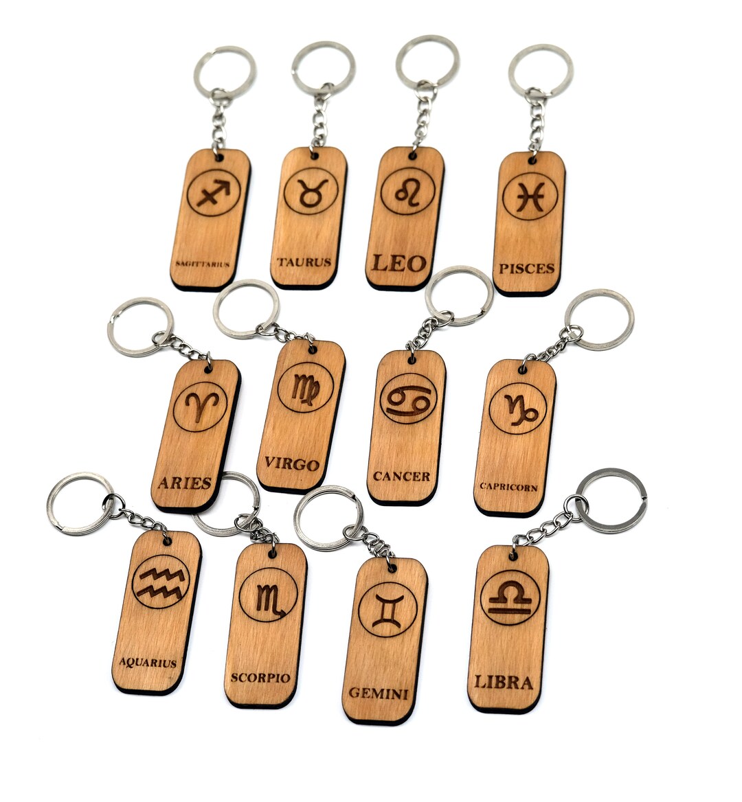 Personalized Zodiac Wooden Keychain, Engraved Keyrings, Zodiac Signs ...