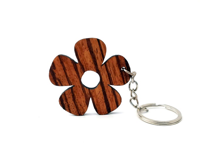 Flower Wooden Keychain, Zebrano Wood, Cute Keychain, Environmental ...