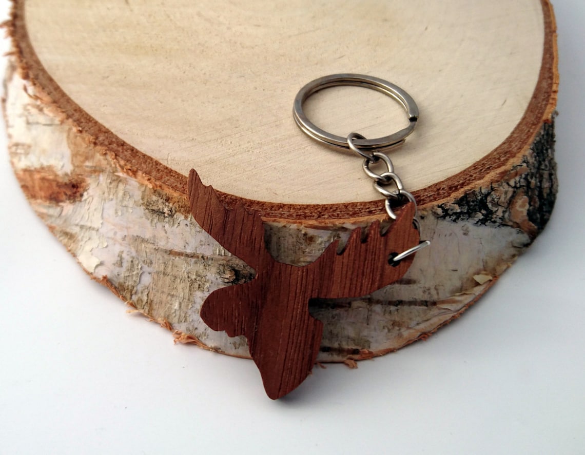 Wooden Moose Keychain Walnut Wood Animal Keychain - Etsy