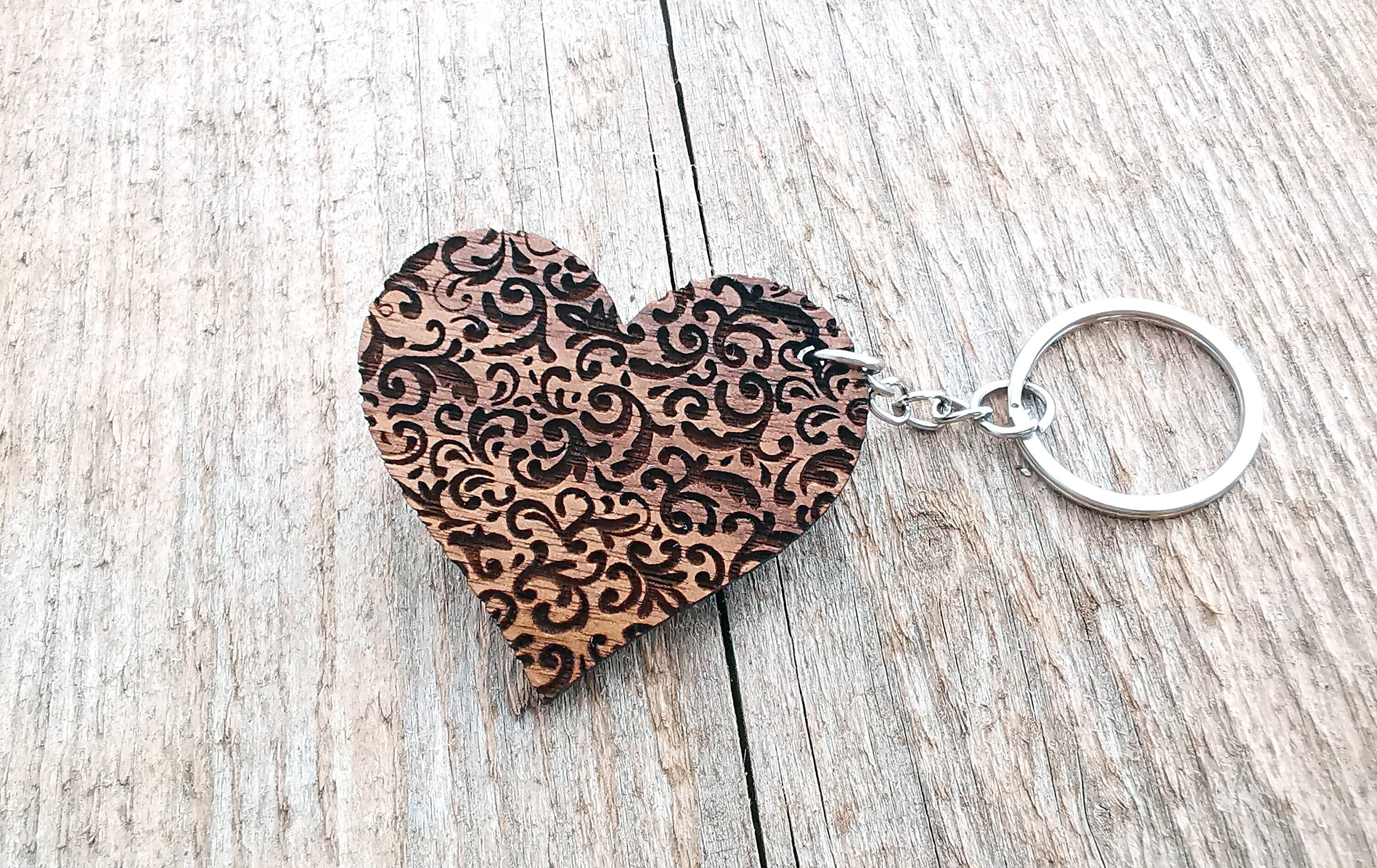 Wooden Heart Keychain Walnut Wood Love Keychain | Etsy